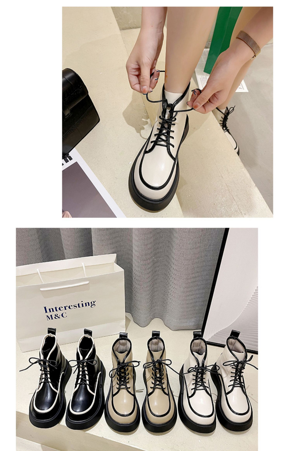 Badu.bg Актуални дамски кожени боти с връзки - Badu.bg